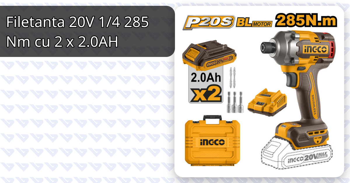 Filetanta 20V 1/4 285 Nm cu 2 x 2.0AH